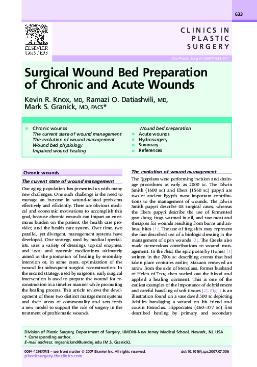 (PDF) Surgical Wound Bed Preparation of Chronic and Acute Wounds | Mark ...