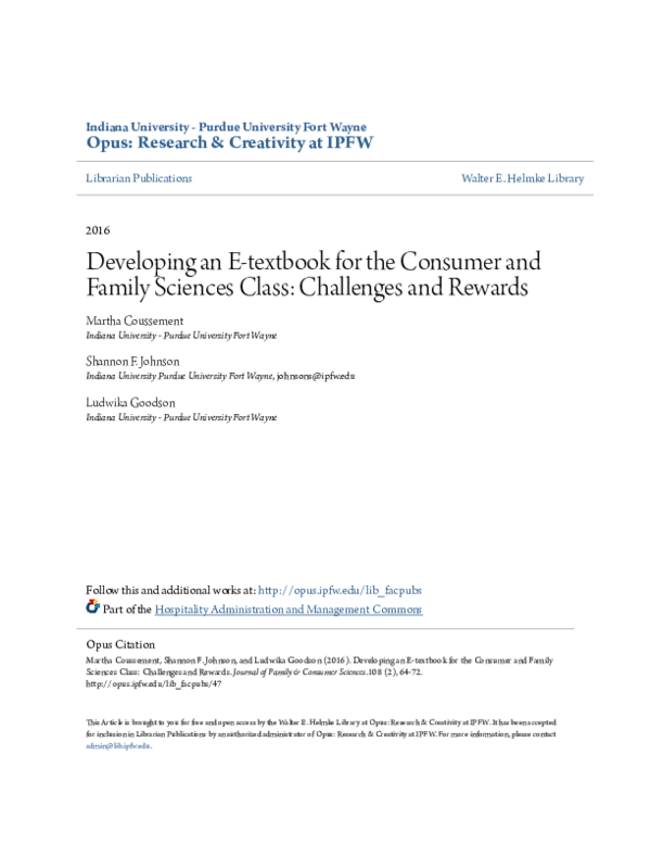 (PDF) Developing an E-textbook for the Consumer and Family Sciences ...