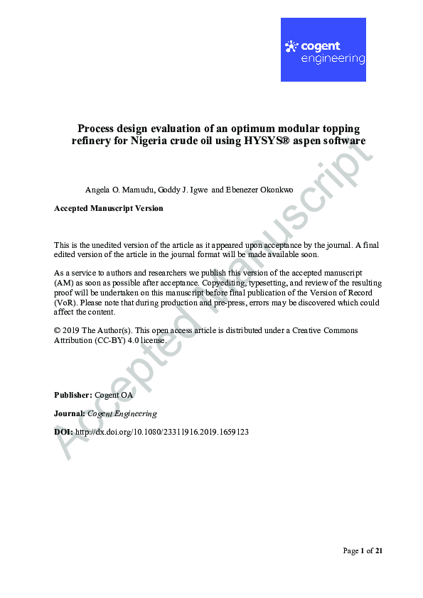 (PDF) Process design evaluation of an optimum modular topping refinery ...