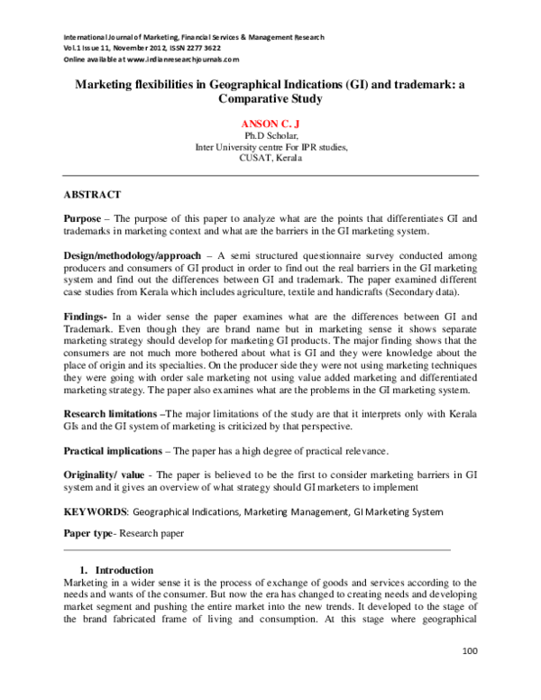 (PDF) Marketing flexibilities in Geographical Indications (GI) and trademark: a Comparative Study