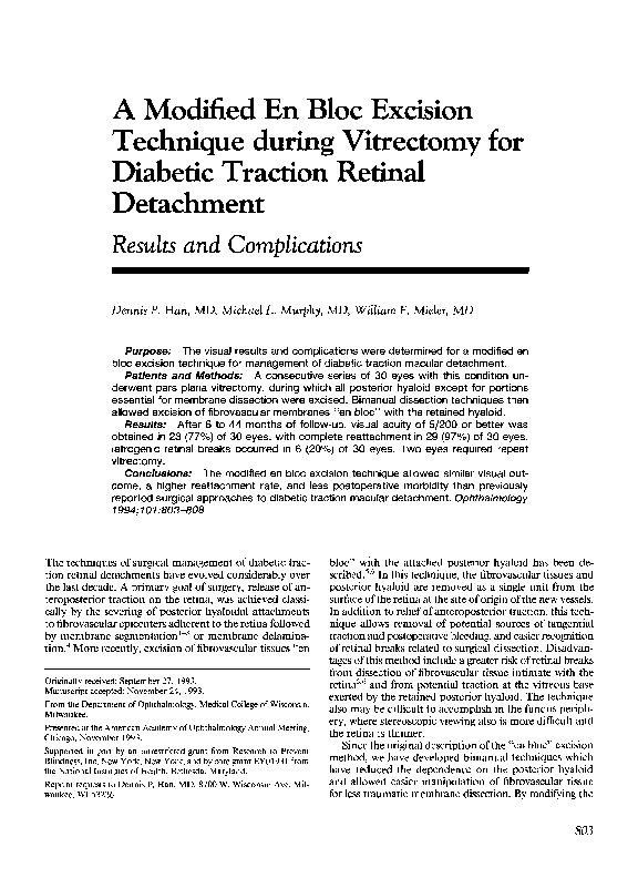 (PDF) A Modified En Bloc Excision Technique during Vitrectomy for ...
