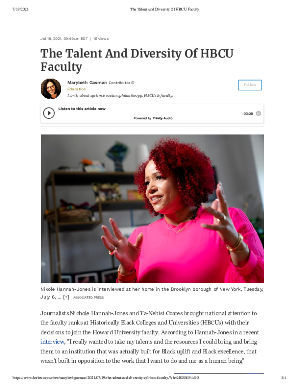 (PDF) The Talent And Diversity Of HBCU Faculty