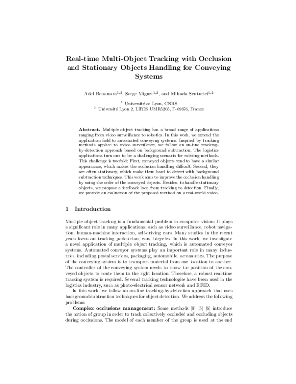 Pdf Real Time Multi Object Tracking With Occlusion And Stationary Objects Handling For