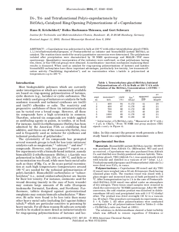 (PDF) Di-, Tri- and Tetrafunctional Poly(ε-caprolactone)s by Bi(OAc) 3 ...