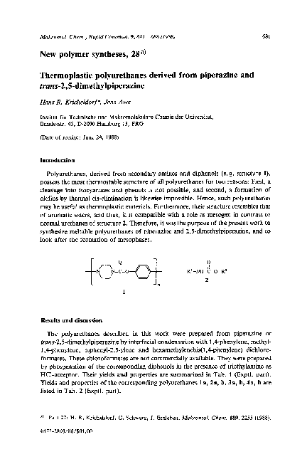 (PDF) New polymer syntheses, 28. Thermoplastic polyurethanes derived ...