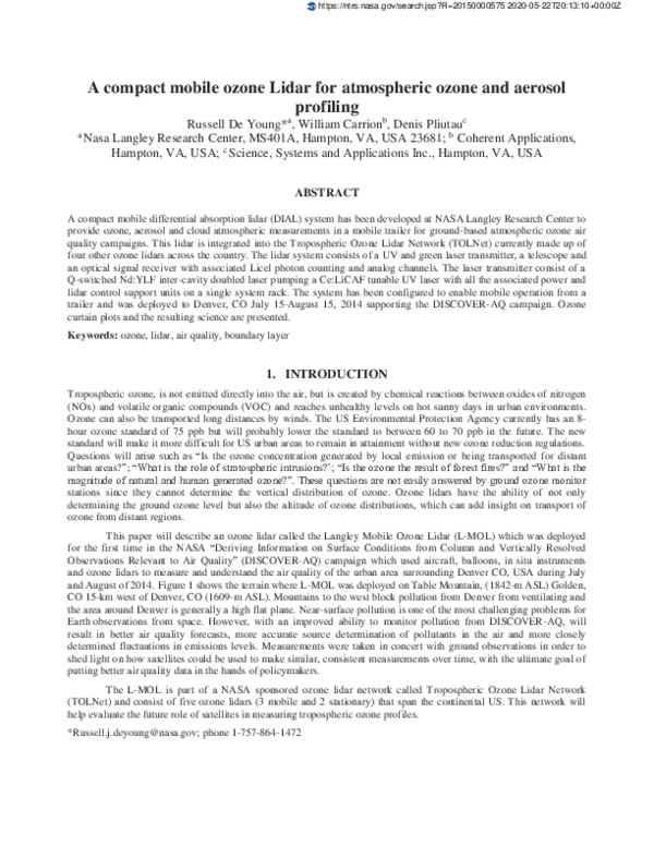 (PDF) A compact mobile ozone lidar for atmospheric ozone and aerosol ...