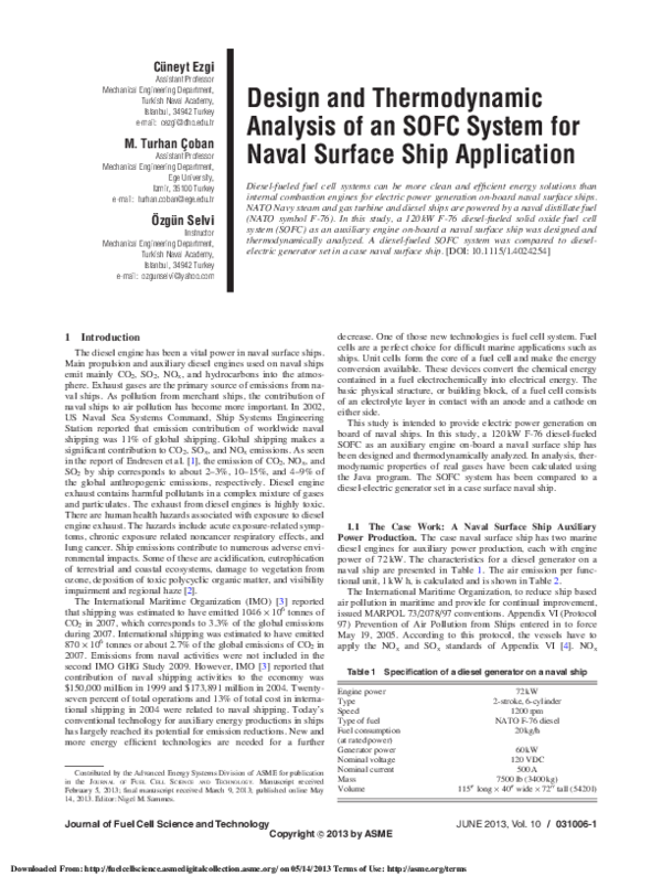 (PDF) Design and Thermodynamic Analysis of an SOFC System for Naval ...