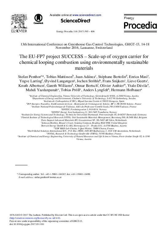 (PDF) The EU-FP7 Project SUCCESS – Scale-up of Oxygen Carrier for ...