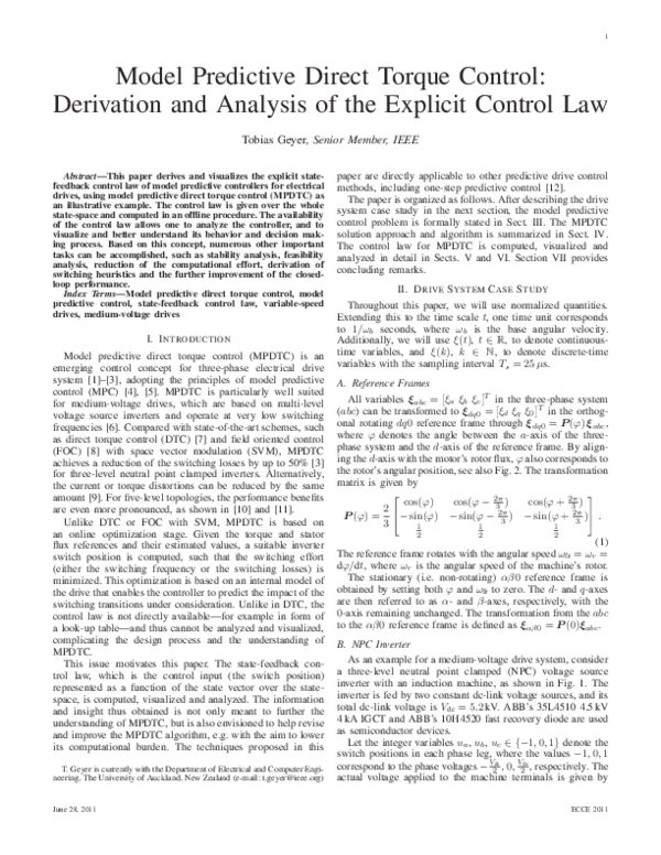 (PDF) Model predictive direct torque control: Derivation and analysis of the explicit control law