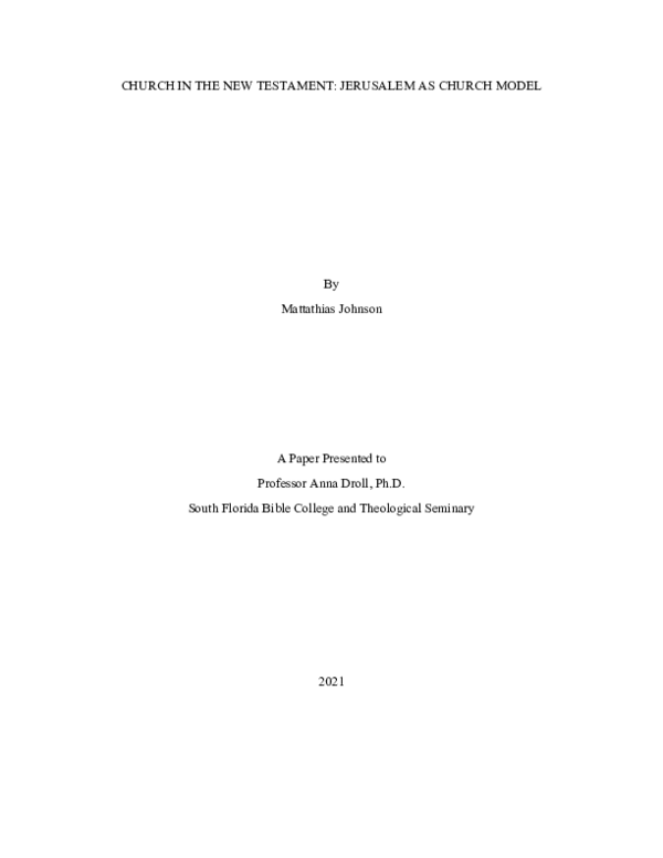 (DOC) CHURCH IN THE NEW TESTAMENT: JERUSALEM AS CHURCH MODEL