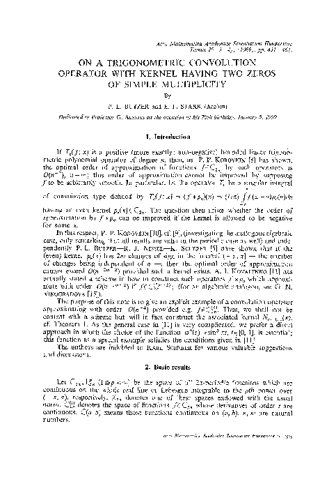 (PDF) On a trigonometric convolution operator with kernel having two zeros of simple multiplicity