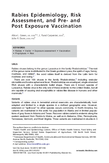 (PDF) Rabies Epidemiology, Risk Assessment, and Pre- and Post Exposure ...