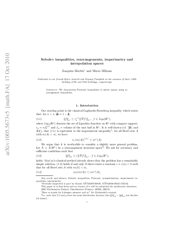 (PDF) Sobolev inequalities, rearrangements, isoperimetry and ...