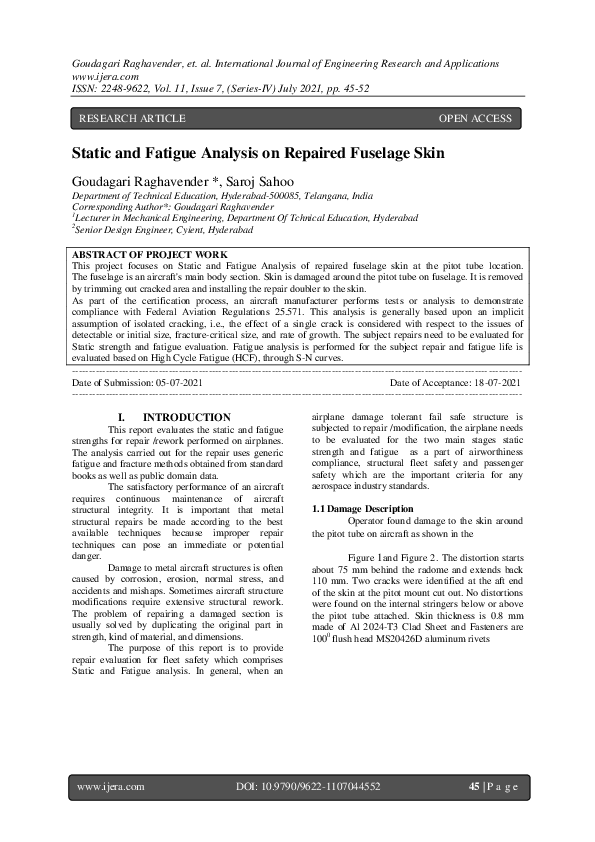 (PDF) Static and Fatigue Analysis on Repaired Fuselage Skin