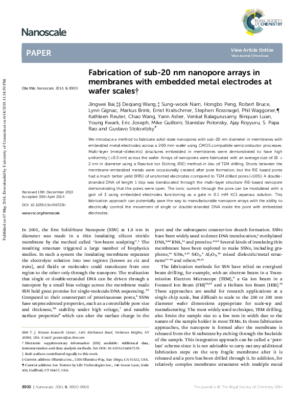 (PDF) Fabrication of sub-20 nm Nanopore Arrays in Membranes with ...