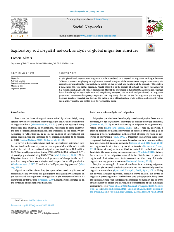 (PDF) Exploratory social-spatial network analysis of global migration structure