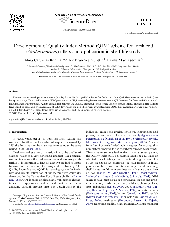 (PDF) Development of Quality Index Method (QIM) scheme for fresh cod ...