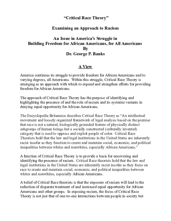 (PDF) "Critical Race Theory" Examining an Approach to Racism An Issue ...