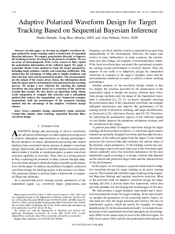 (PDF) Adaptive Polarized Waveform Design for Target Tracking Based on Sequential Bayesian Inference