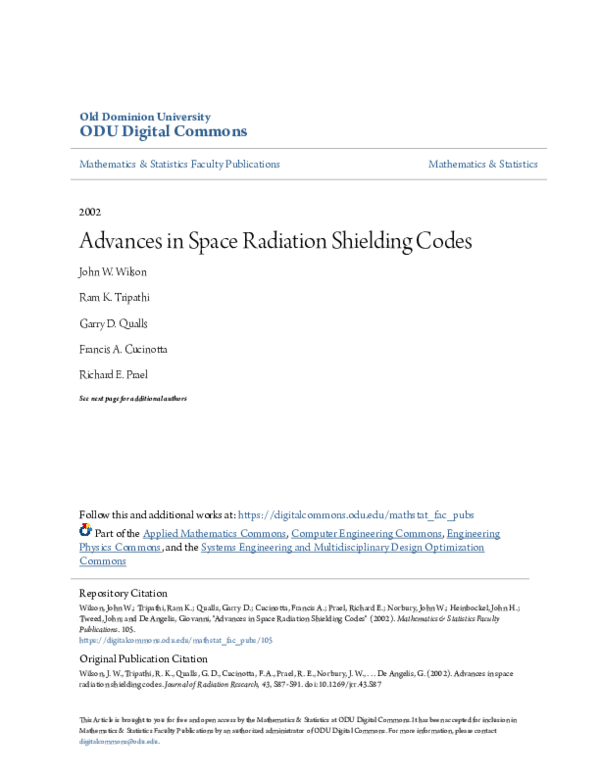 (PDF) Advances in space radiation shielding codes