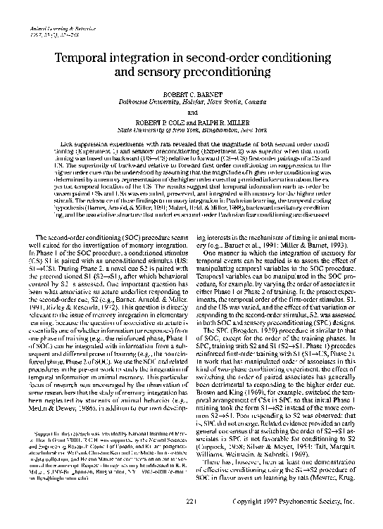 (PDF) Temporal integration in second-order conditioning and sensory ...