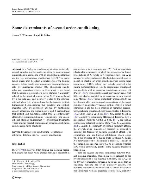 (PDF) Some determinants of second-order conditioning