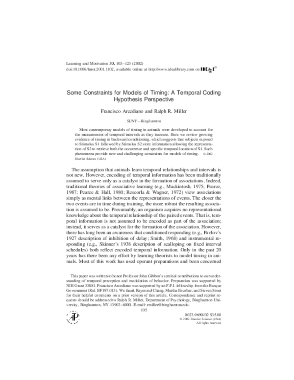 (PDF) Some Constraints for Models of Timing: A Temporal Coding ...