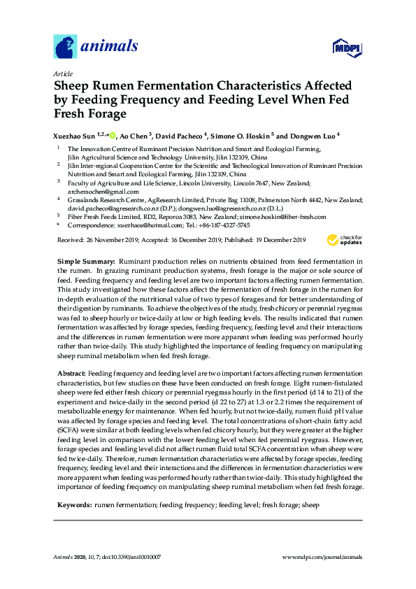 (PDF) Sheep Rumen Fermentation Characteristics Affected by Feeding ...