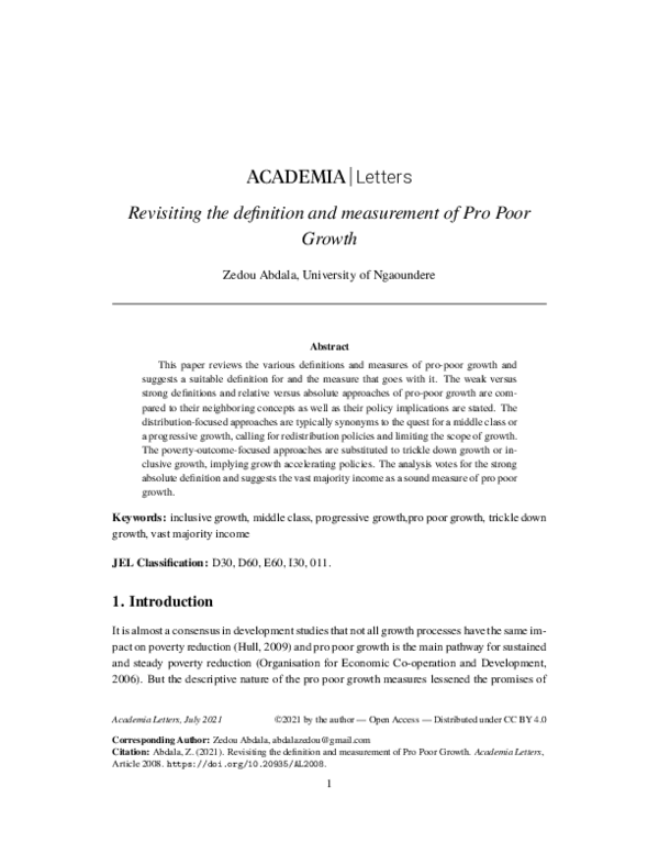 (PDF) Revisiting the definition and measurement of Pro Poor Growth