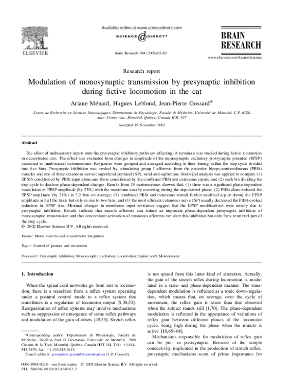 (PDF) Modulation of monosynaptic transmission by presynaptic inhibition ...