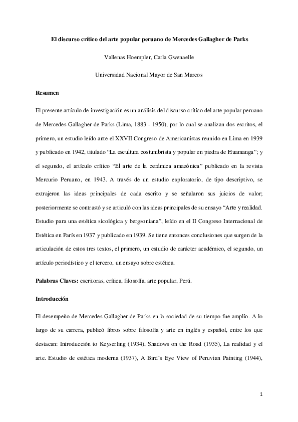 (PDF) El discurso crítico del arte popular peruano de Mercedes ...
