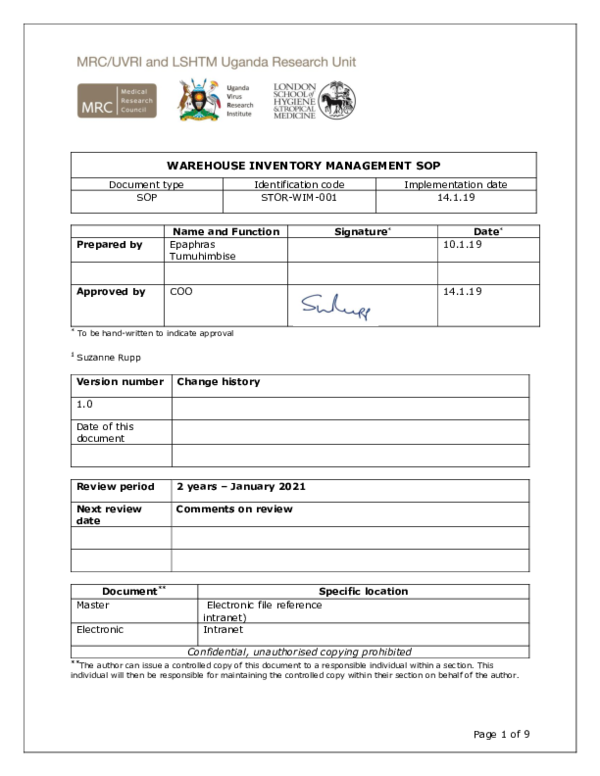 (PDF) WAREHOUSE INVENTORY MANAGEMENT SOP Document type Identification ...