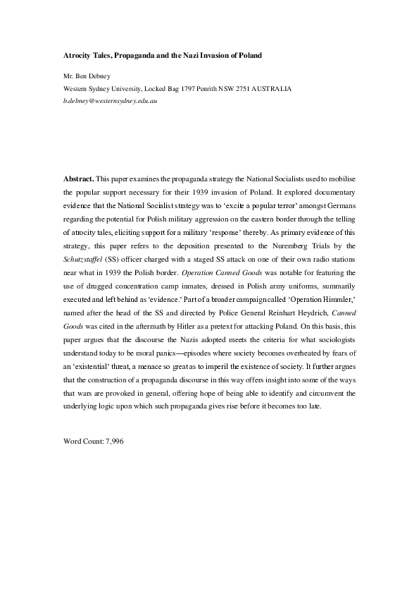 (PDF) Atrocity tales, propaganda and the Nazi invasion of Poland