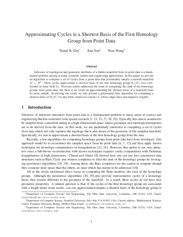 (PDF) Approximating cycles in a shortest basis of the first homology ...