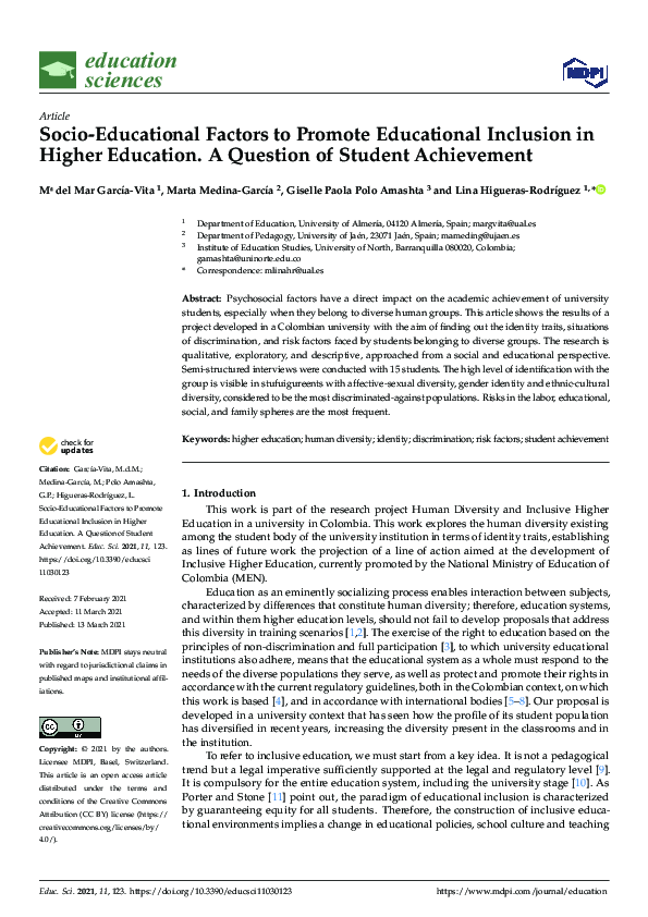(PDF) Socio-Educational Factors to Promote Educational Inclusion in ...