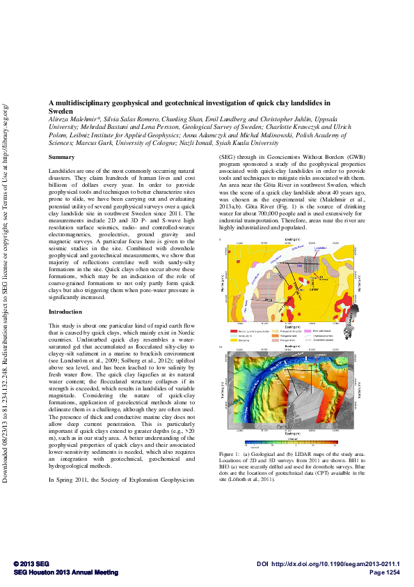 (PDF) A multidisciplinary geophysical and geotechnical investigation of quick clay landslides in ...