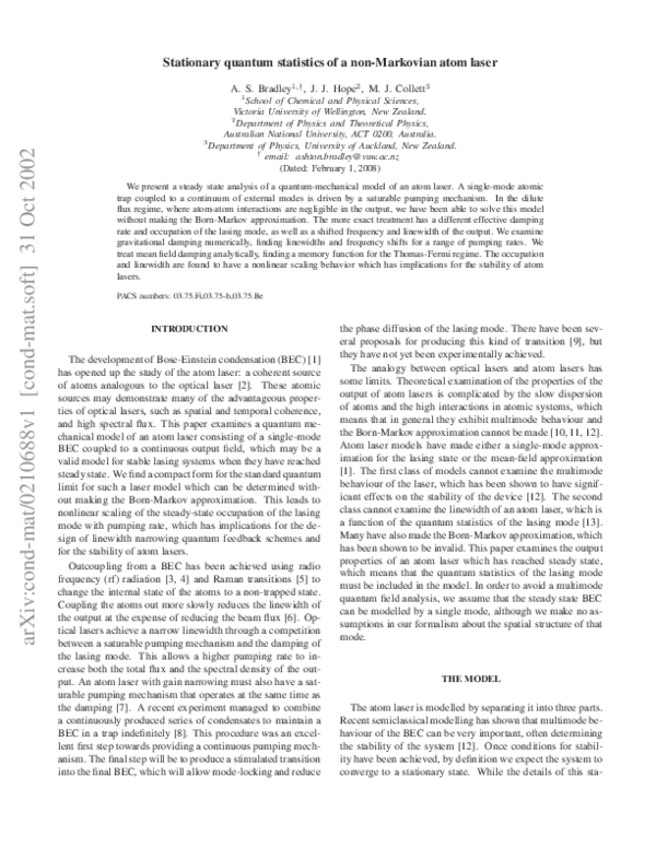 (PDF) Steady-state quantum statistics of a non-Markovian atom laser. II | Ashton Bradley ...