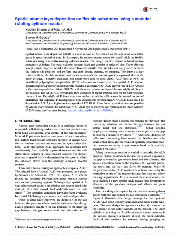 (PDF) Spatial atomic layer deposition on flexible substrates using a ...