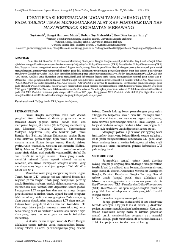 (PDF) Identifikasi Keberadaan Logam Tanah Jarang (LTJ) Pada Tailing ...