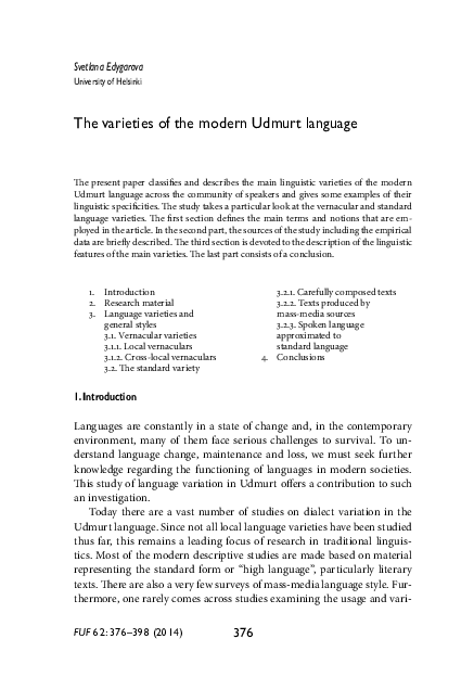 (PDF) The varieties of the modern Udmurt language