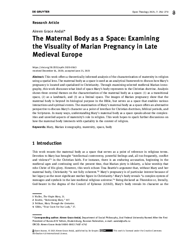 (PDF) The Maternal Body as a Space: Examining the Visuality of Marian ...