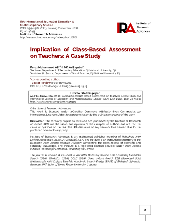 (PDF) Implication of Class-Based Assessment on Teachers: A Case Study