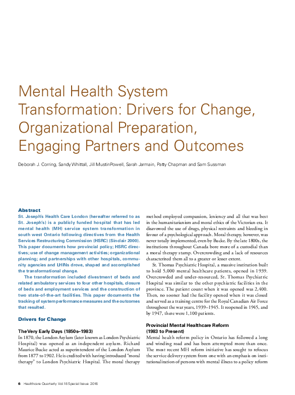 (PDF) Mental Health System Transformation: Drivers for Change ...