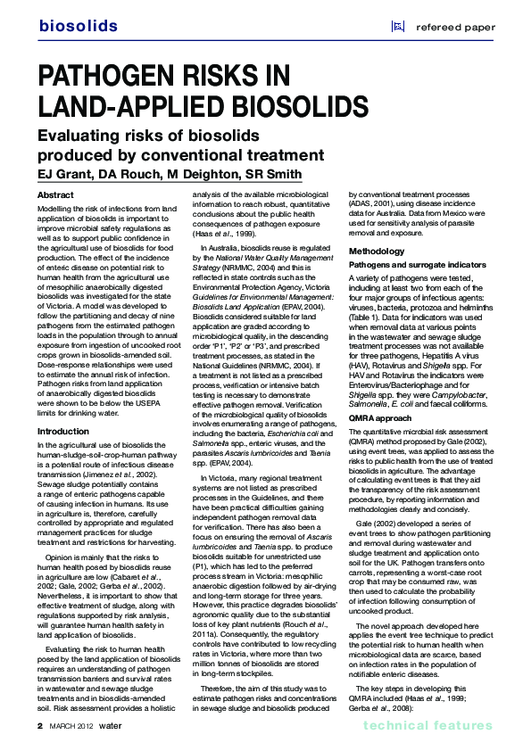 (PDF) Pathogen Risks in Land-Applied Biosolids. Evaluating risks of ...