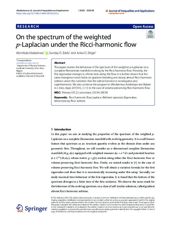 (PDF) Variation of the first eigenvalue of $(p,q)$-Laplacian along the Ricci-harmonic flow ...