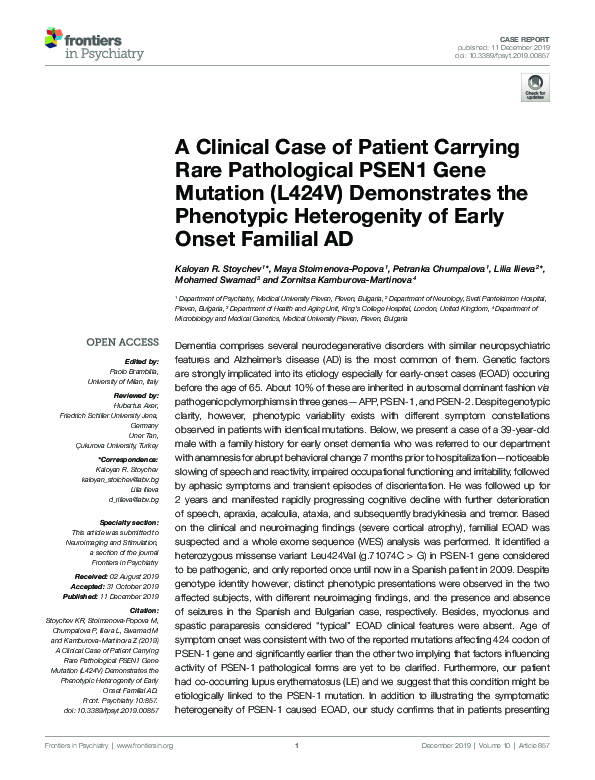 (PDF) A Clinical Case of Patient Carrying Rare Pathological PSEN1 Gene ...
