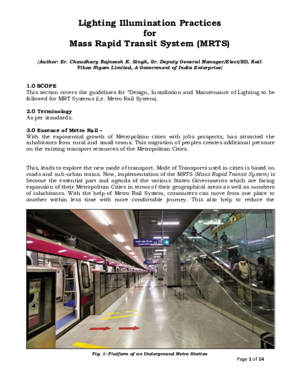 (PDF) Lighting Illumination Practices for Mass Rapid Transit System (MRTS