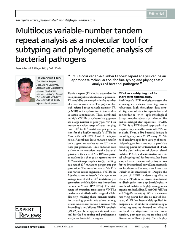 Pdf Multilocus Variable Number Tandem Repeat Analysis As A Molecular