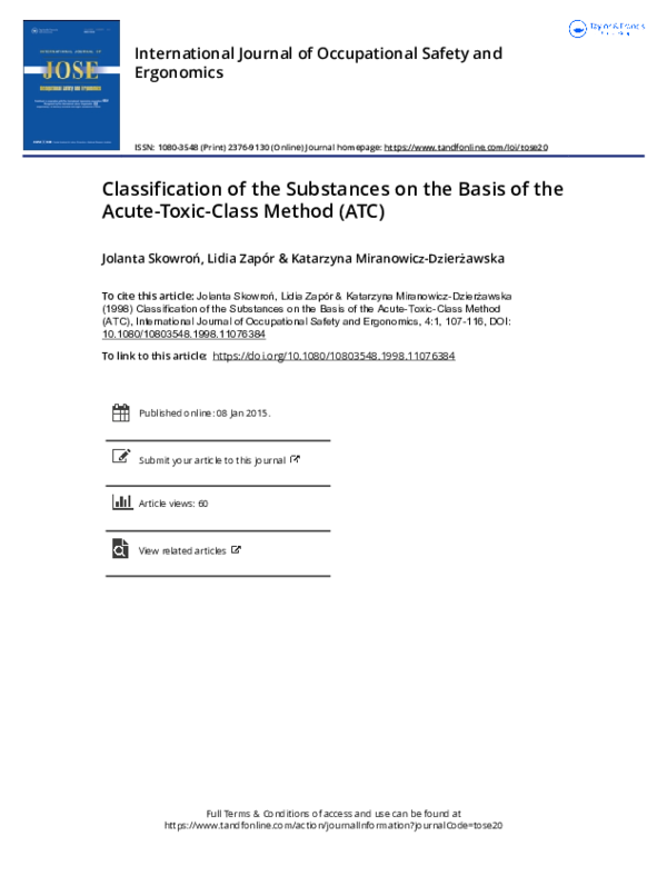 (PDF) Classification of the Substances on the Basis of the Acute-Toxic ...