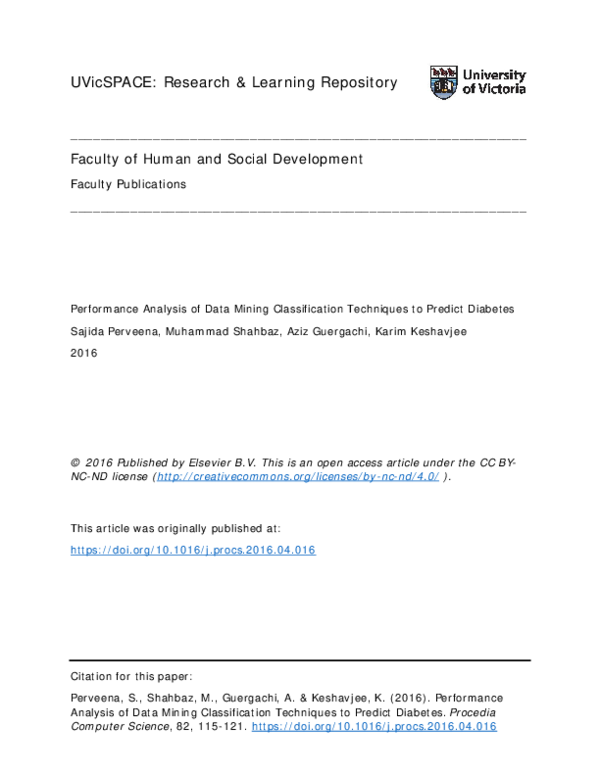 Pdf Performance Analysis Of Data Mining Classification Techniques To Predict Diabetes